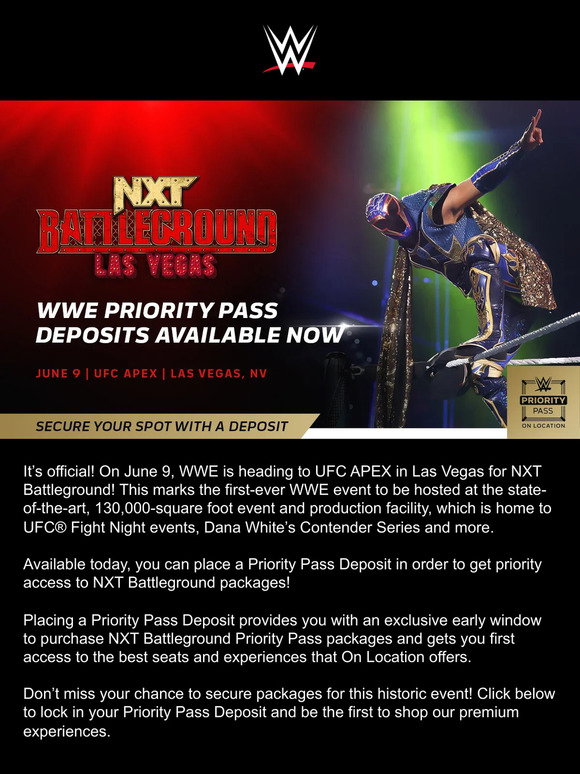 WWE Shop: Register Now: NXT Battleground Priority Pass Deposits | Milled
