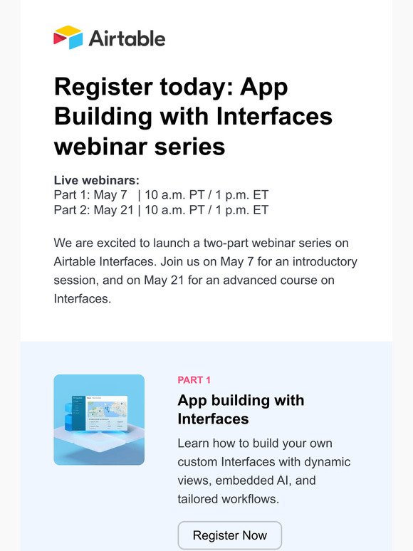 Airtable Register Today App Building With Interfaces Webinar Series Milled