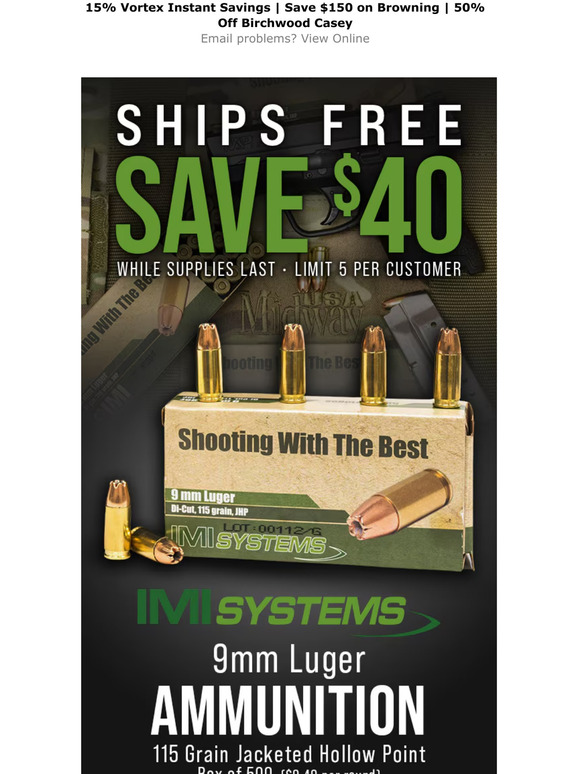 MidwayUSA: IMI 9mm 115 Gr JHP - While Supplies Last | Milled