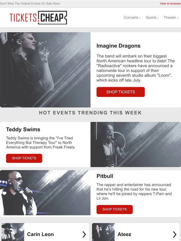 Tickets: Imagine Dragons, Pitbull, Carin Leon, Teddy Swims, and more ...