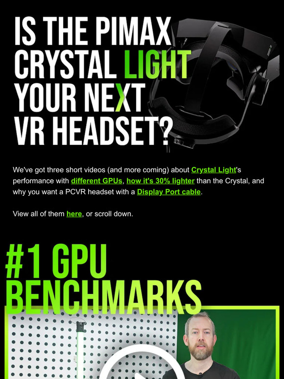 Pimax: Crystal Light GPU benchmarks, weight & DP cable explained | Milled