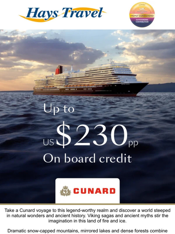 Hays Travel: Explore the land of Fire and Ice with Cunard | Milled