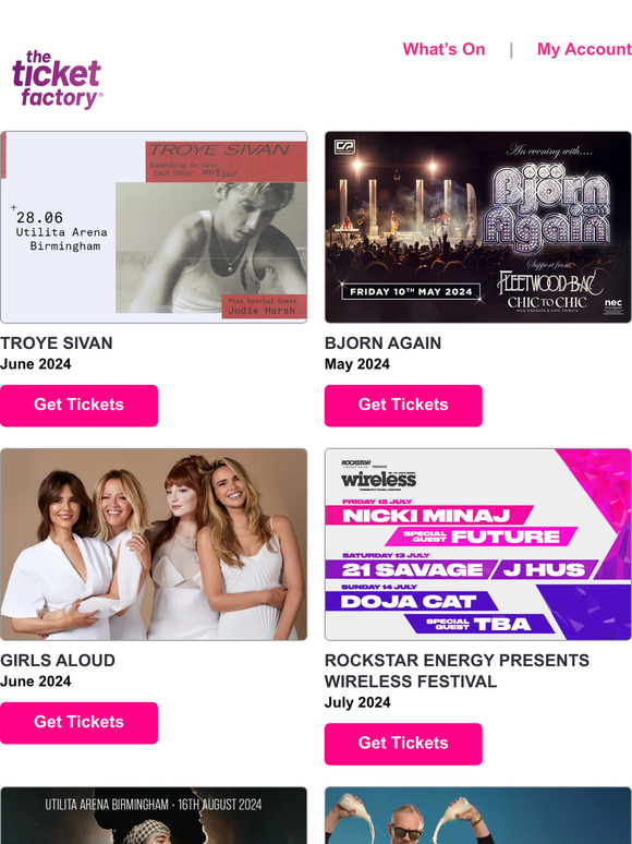 The Ticket Factory: Troye Sivan, Bjorn Again, Girls Aloud, Rockstar Energy presents Wireless ...