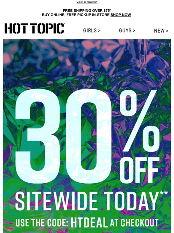 Hot Topic: 🗓️ Start the month with 30% Off! 🗓️ | Milled