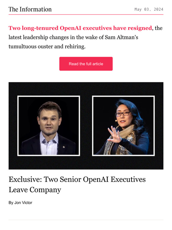 The Information: Exclusive: Two Senior OpenAI Executives Leave Company ...