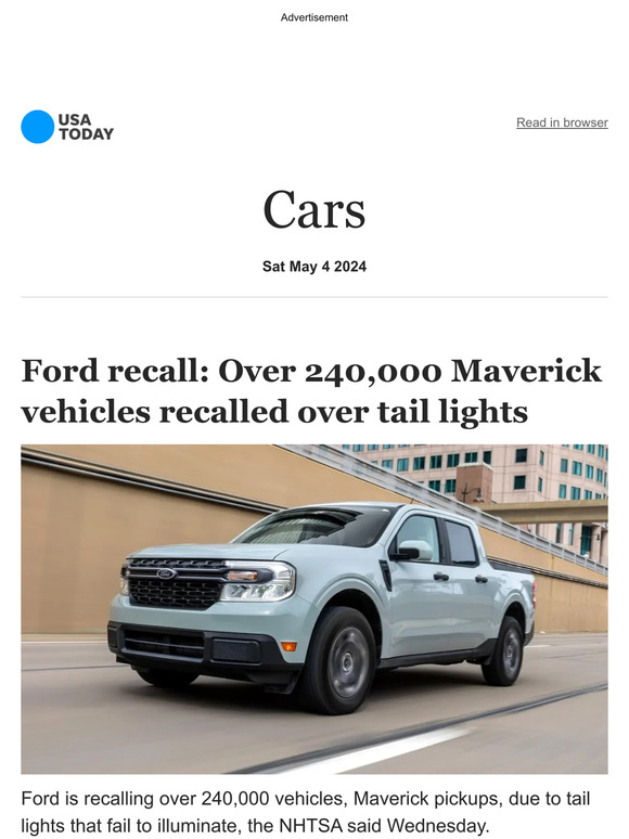 USA TODAY: Cars: Ford recall: Over 240,000 Maverick vehicles recalled ...