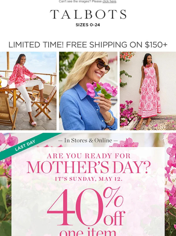 Talbots: LAST CHANCE: 40% off 1 + 30% off the rest | Milled