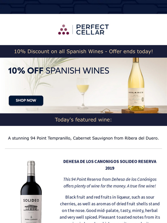 Perfect Cellar: LAST CHANCE - 10% OFF on all Spanish Wines - Offer ends ...