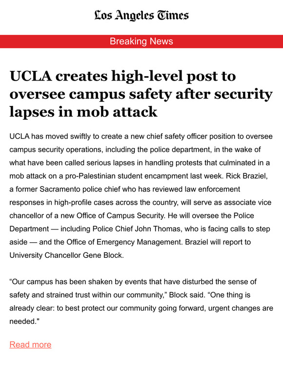 Los Angeles Times: UCLA creates high-level post to oversee campus ...
