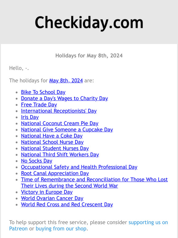 Checkiday: Holidays for May 8th, 2024! 📅🎉 | Milled