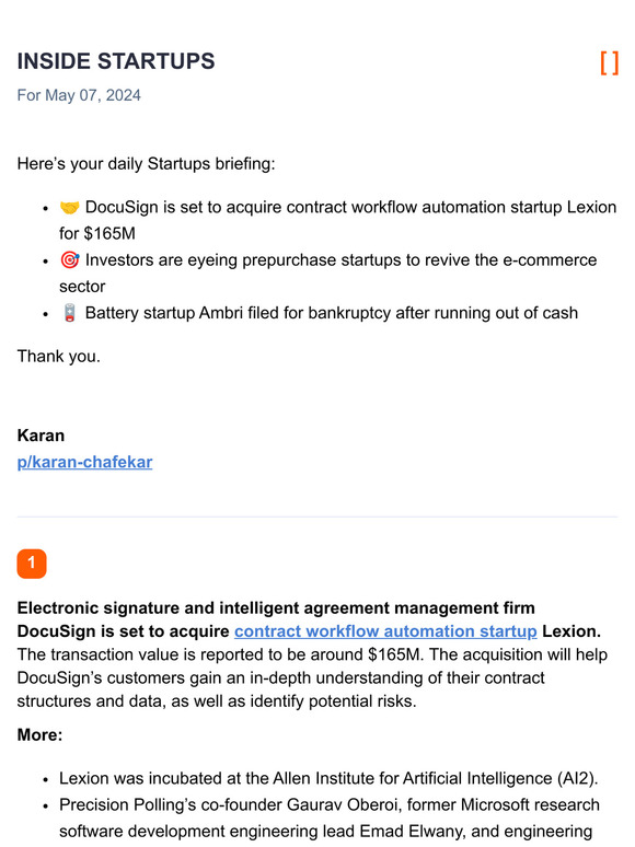 Inside: DocuSign to acquire Lexion for $165M / Investors eye ...