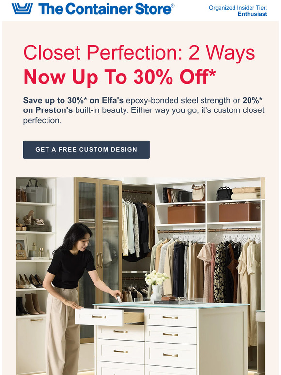 The Container Store: Up To 30% Off Custom Closets: 2 Ways | Milled