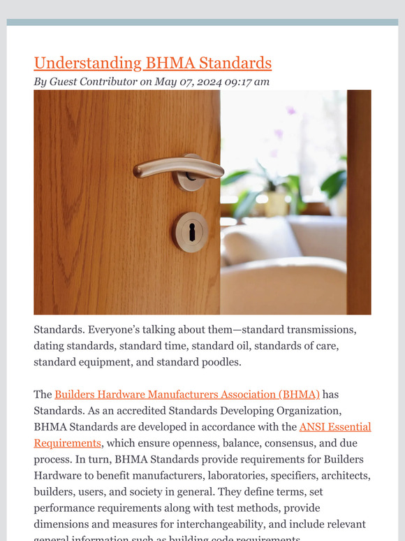 ANSI: New from the ANSI Blog: Understanding BHMA Standards | Milled