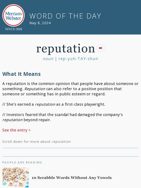 Merriam-Webster: Reputation - plus, 10 Scrabble Words Without Any ...
