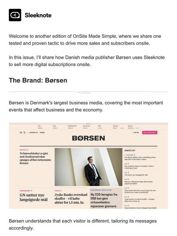Drip: OnSite Made Simple #015: How Børsen Uses Sleeknote to Sell More Digital Subscriptions | Milled