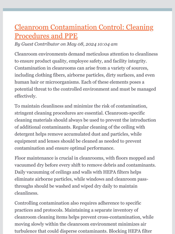 ANSI: New from the ANSI Blog: Cleanroom Contamination Control: Cleaning ...