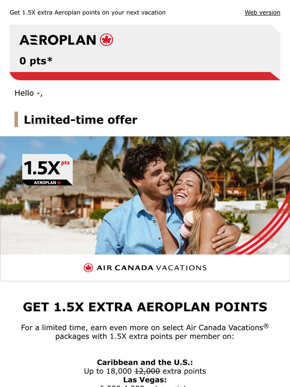 Air Canada: Get 1.5X extra Aeroplan points on your next vacation | Milled
