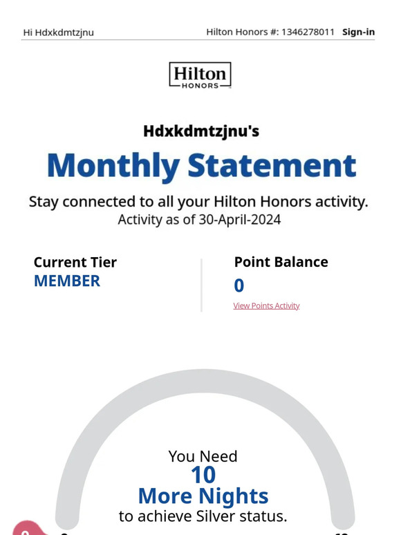 Hilton: Your May Hilton Honors Monthly Statement | Milled