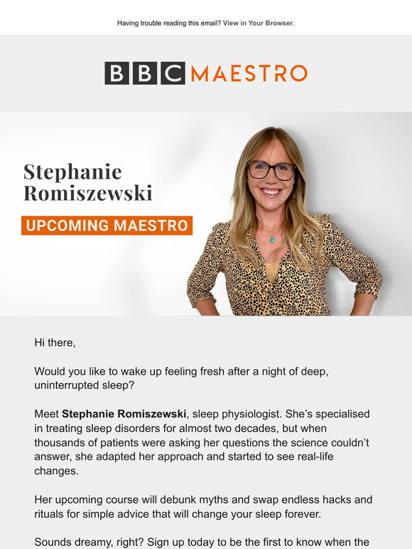 BBC Maestro: Meet your Maestro of sleep: Stephanie Romiszewski 💤 | Milled
