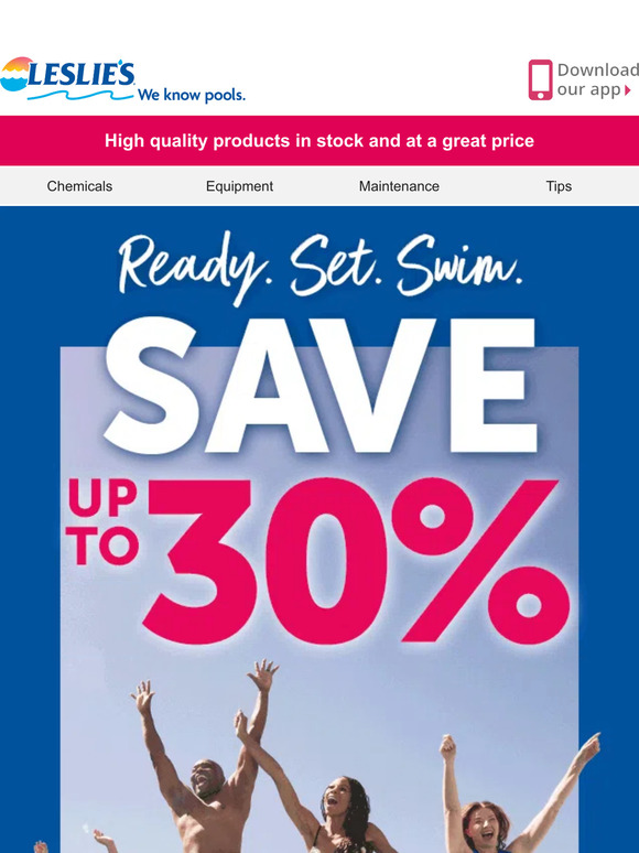 Leslie's: 📣 Ready. Set. Swim! Save up to 30% | Milled