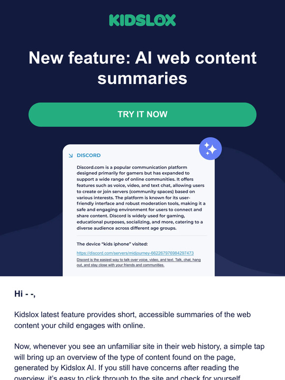 Kidslox: New feature: AI web content summaries | Milled
