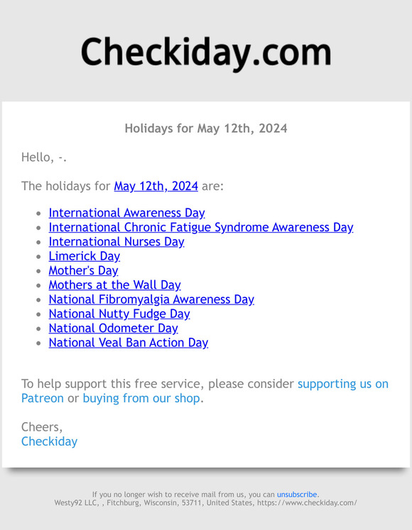 Checkiday: Holidays for May 12th, 2024! 📅🎉 | Milled