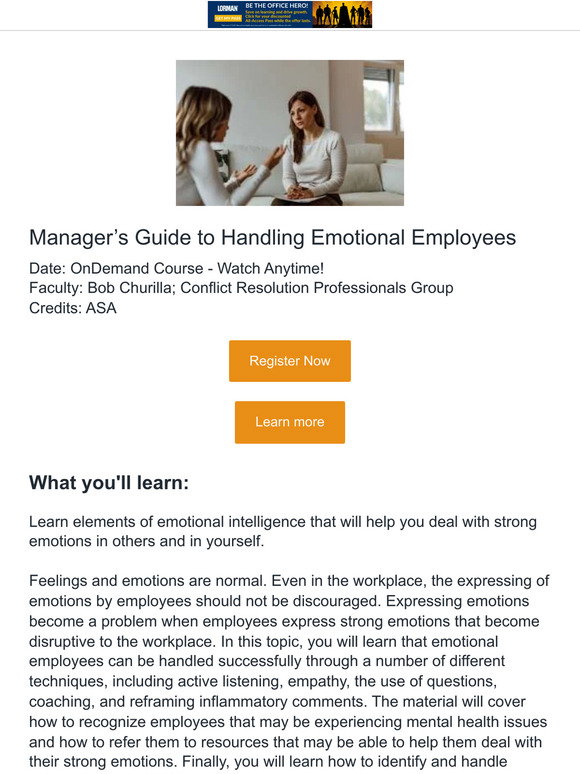 Lorman: Manager’s Guide to Handling Emotional Employees | Milled