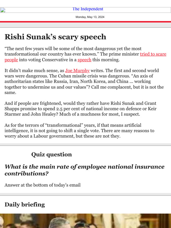 The Independent: Rishi Sunak’s scary speech | Milled