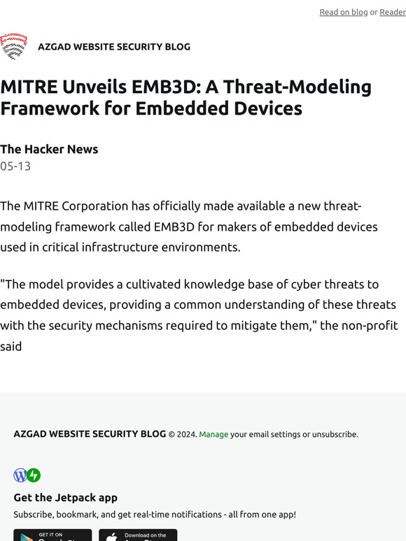 AZGAD Security: MITRE Unveils EMB3D: A Threat-Modeling Framework for Embedded Devices | Milled