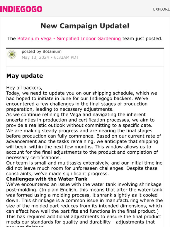 Indiegogo: 📢 Update #32 from Botanium Vega - Simplified Indoor ...