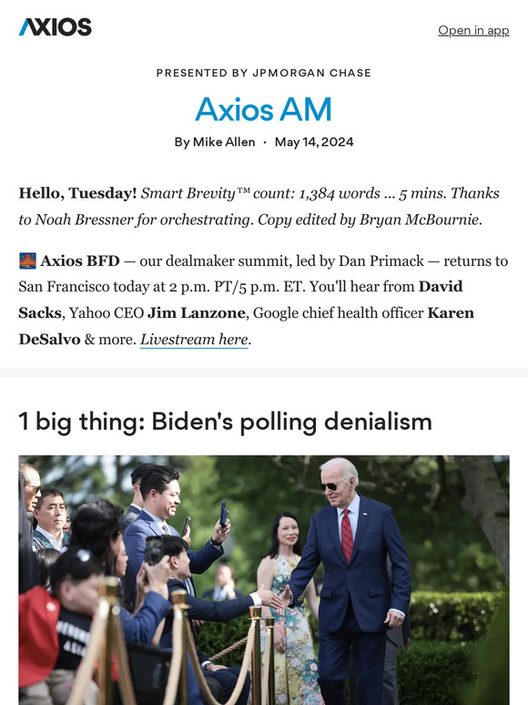 Axios: 🥊 Axios AM: Biden's polling denial | Milled