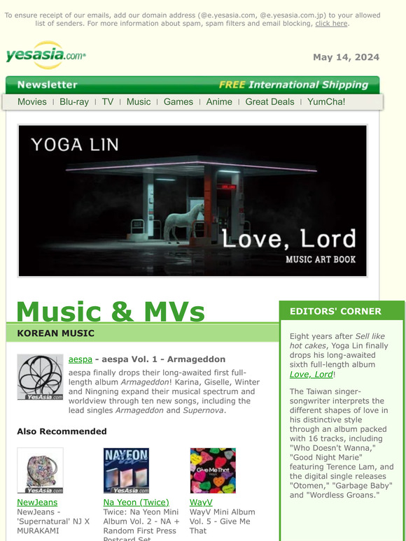 Yesasia: New at YesAsia: Yoga Lin, aespa, ITZY, Ransomed, Sodagreen ...