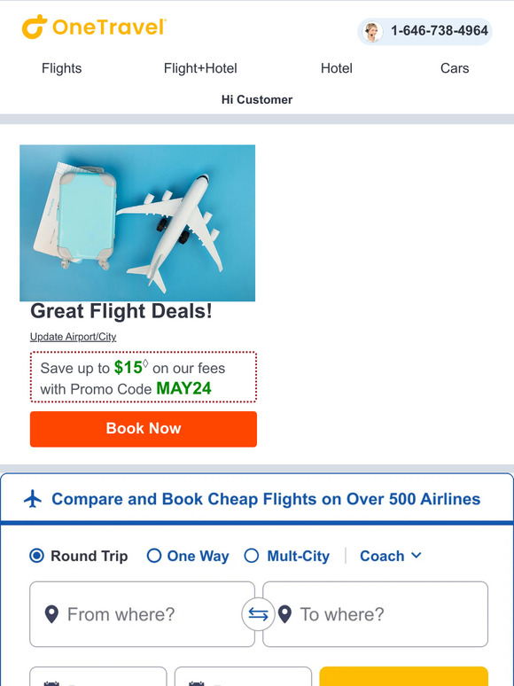OneTravel: Great Flight Deals: Save Up to $15 On our fees! | Milled