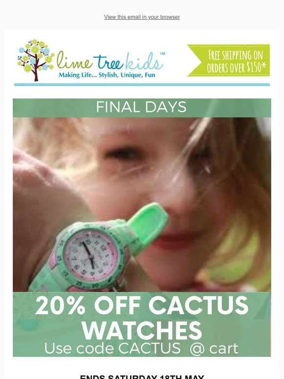 Lime Tree Kids: FINAL DAYS! Save 20% on Children's Cactus Watches! | Milled