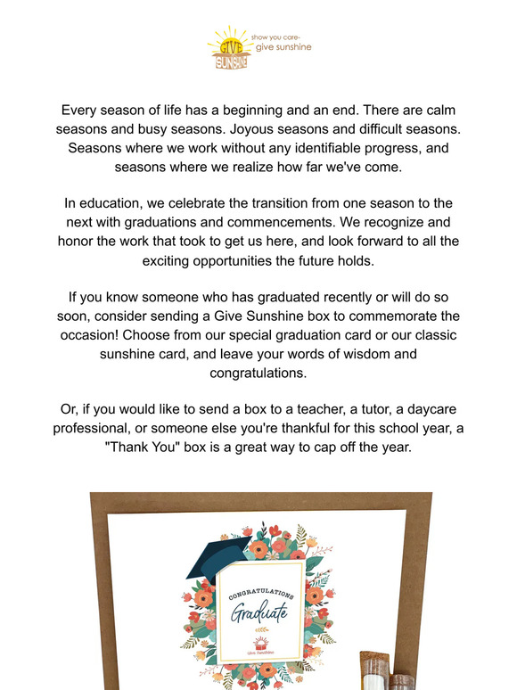Give Sunshine: End of School Year Graduation and Thank You Gifts | Milled