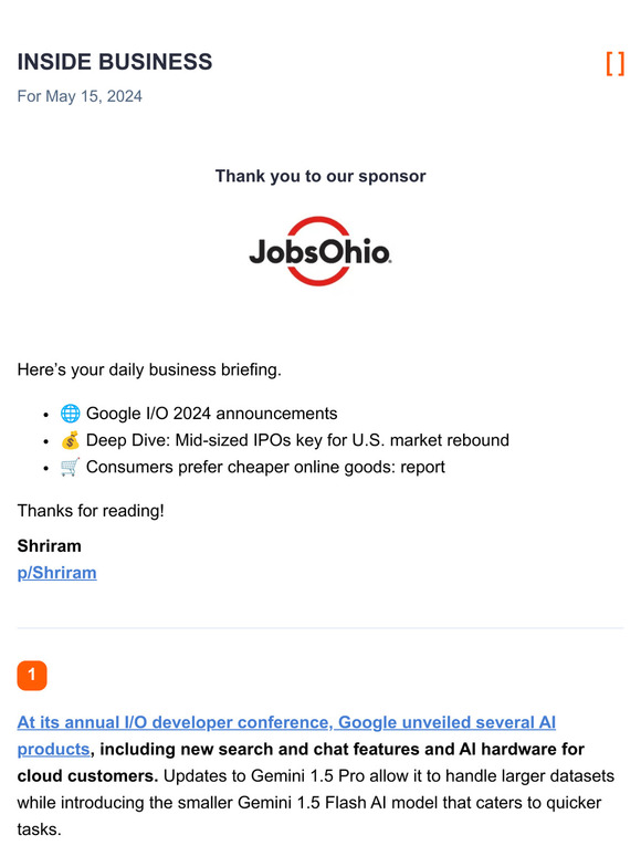 Inside: Google I/O 2024 announcements / Deep Dive: Mid-sized IPOs key ...