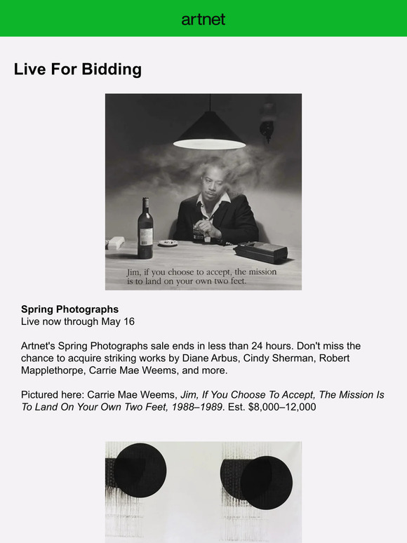 Artnet: Live Now: Carrie Mae Weems, Wade Guyton & More | Milled