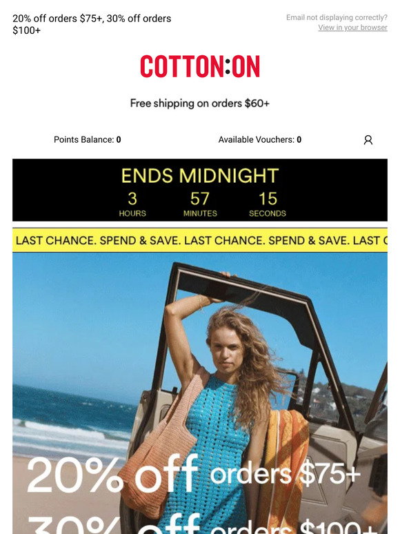 Cotton On: LAST CHANCE: Spend & save | Milled