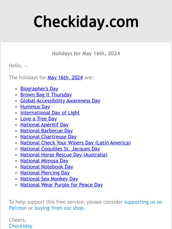 Checkiday: Holidays for May 16th, 2024! 📅🎉 | Milled