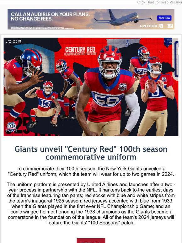 New York Giants: Giants unveil "Century Red" 100th season commemorative ...