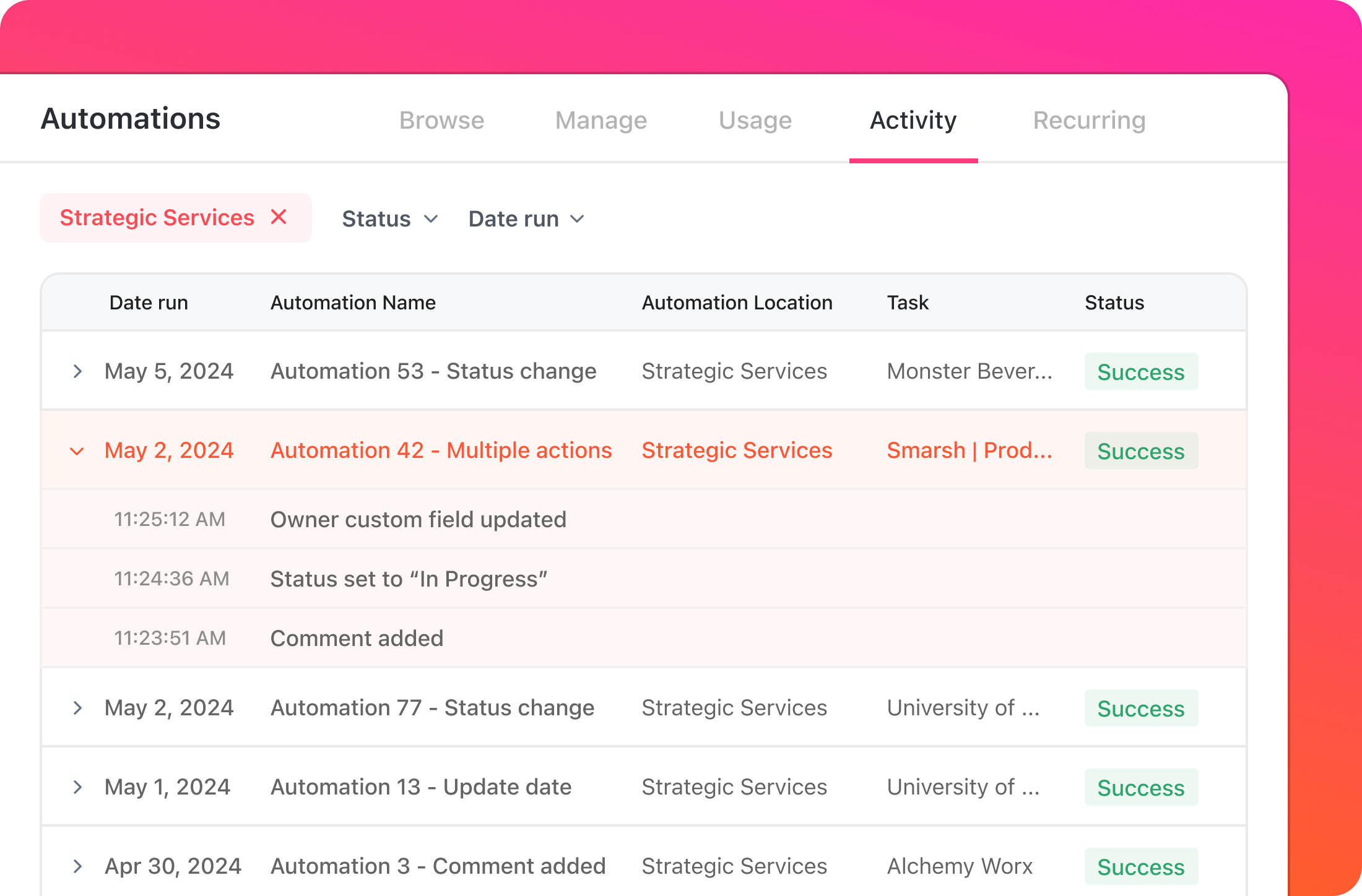 ClickUp: Automation activity logs, status change filters, redesigned ...