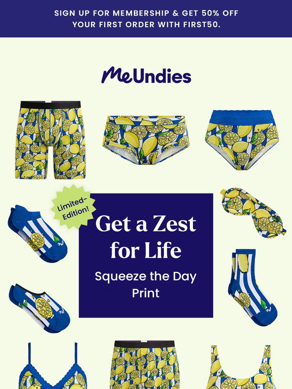 MeUndies: 🍋 SEIZE THE DAY IN NEW SQUEEZE THE DAY PRINT 🍋 | Milled