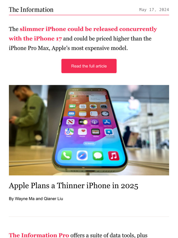 The Information: Exclusive: Apple Plans a Thinner iPhone in 2025 | Milled