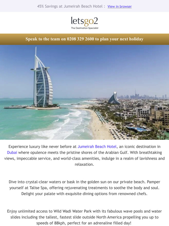 Letsgo2: 45% Savings at Jumeirah Beach Hotel | Milled