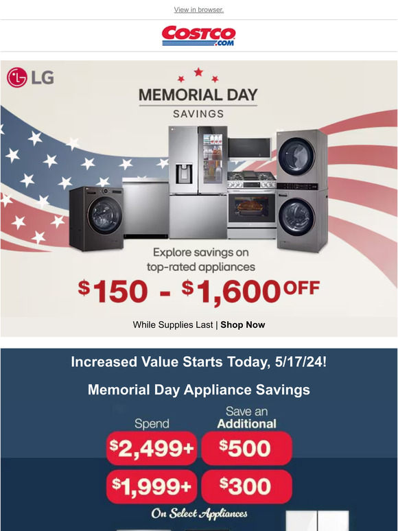 Costco: NEW Increased Value! Memorial Day Appliance Savings Starts NOW ...