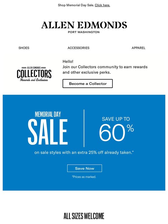 Allen Edmonds Email Newsletters: Shop Sales, Discounts, and Coupon Codes