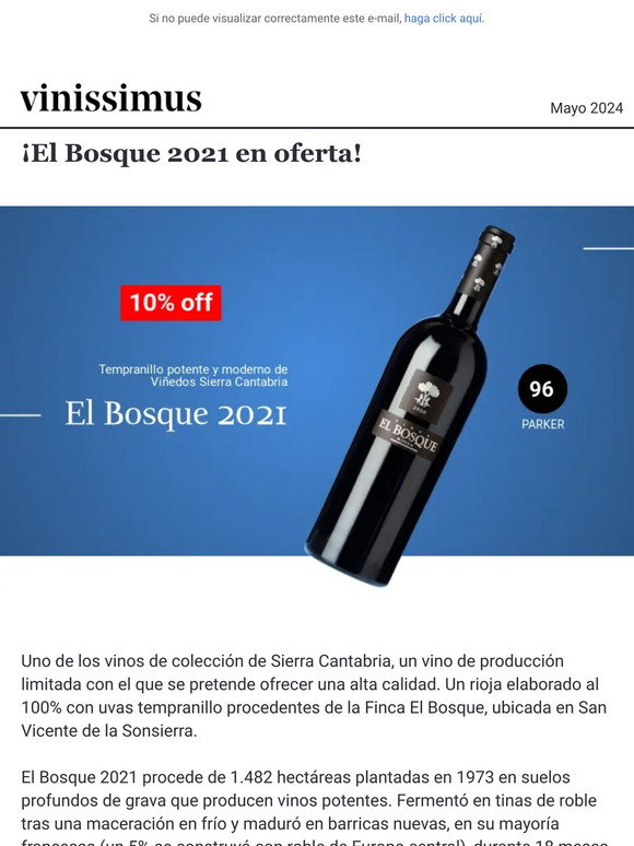 Vinissimus: -10% en El Bosque 2021. Sierra Cantabria top con 96 Parker ...