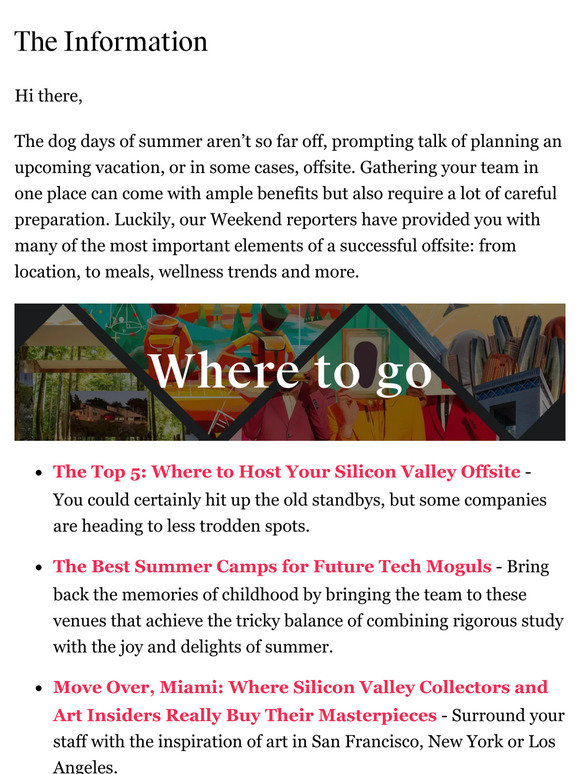 The Information: The Information Weekend’s guide to planning your next ...