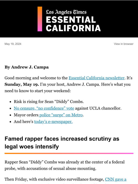 Los Angeles Times: Risk continues to grow for rapper Sean ‘Diddy’ Combs ...