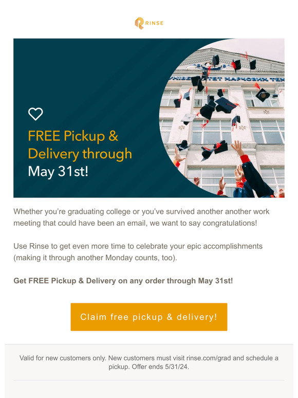 Rinse: FREE Pickup & Delivery on any order through 5/31! | Milled